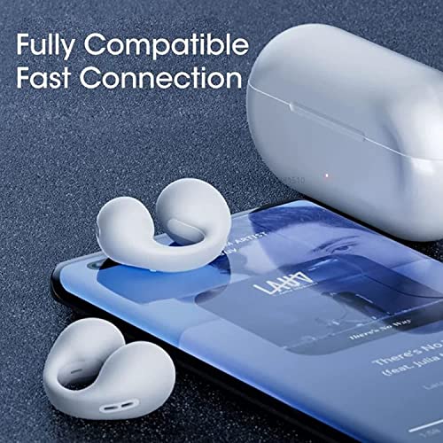 LIHONK Wireless Ear Clip Bone Conduction Headphones, Mini Bone Conduction Headphones, Open Ear Headphones Wireless Bluetooth for Running Sports (Color : White)