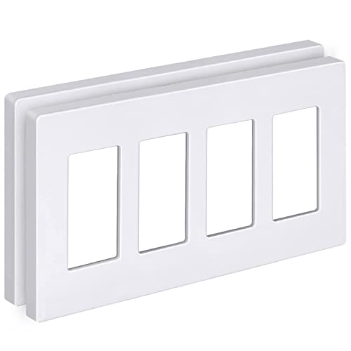 [2 Pack] BESTTEN 4-Gang Screwless Wall Plate, USWP6 Snow White Series, Decorator Outlet Cover, H4.69” x L8.35”, for Light Switch, Dimmer, GFCI, USB Receptacle