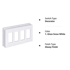 [2 Pack] BESTTEN 4-Gang Screwless Wall Plate, USWP6 Snow White Series, Decorator Outlet Cover, H4.69” x L8.35”, for Light Switch, Dimmer, GFCI, USB Receptacle