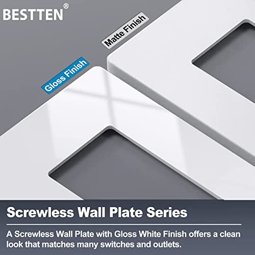 [2 Pack] BESTTEN 4-Gang Screwless Wall Plate, USWP6 Snow White Series, Decorator Outlet Cover, H4.69” x L8.35”, for Light Switch, Dimmer, GFCI, USB Receptacle