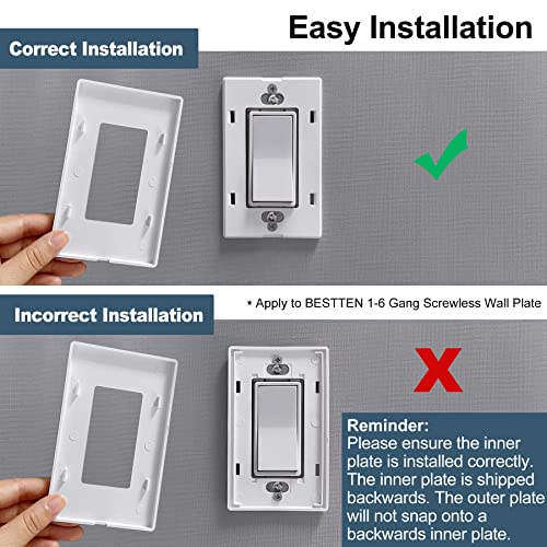 [2 Pack] BESTTEN 4-Gang Screwless Wall Plate, USWP6 Snow White Series, Decorator Outlet Cover, H4.69” x L8.35”, for Light Switch, Dimmer, GFCI, USB Receptacle