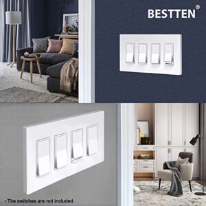 [2 Pack] BESTTEN 4-Gang Screwless Wall Plate, USWP6 Snow White Series, Decorator Outlet Cover, H4.69” x L8.35”, for Light Switch, Dimmer, GFCI, USB Receptacle