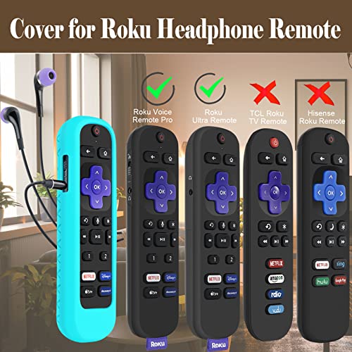 Case for Roku Headphone Remote, Battery Cover for Roku Voice Pro Remote, Rechargeable Control with Headphone Jack Silicone Sleeve Skin Glow in The Dark Blue