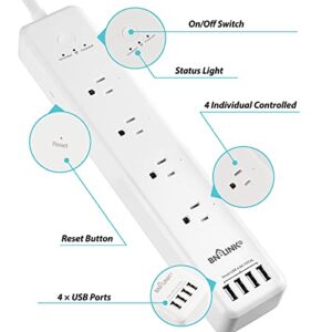 BN-LINK Smart Power Strip Compatible with Alexa Google Home, Smart Plug WiFi Outlets Surge Protector with 4 USB 4 Charging Port Multi Plug Extender,15A