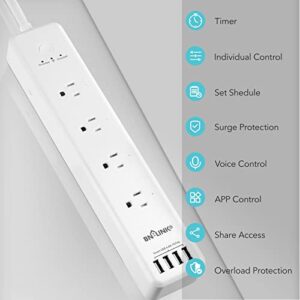 BN-LINK Smart Power Strip Compatible with Alexa Google Home, Smart Plug WiFi Outlets Surge Protector with 4 USB 4 Charging Port Multi Plug Extender,15A