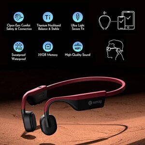 LUEXBOX Bone Conduction Headphone Wireless Bluetooth with Storage Bag, Open Ear Earphone with 32G Memory, Waterproof Sports Headset with Noise Cancelling for Running, Swimming, Workout