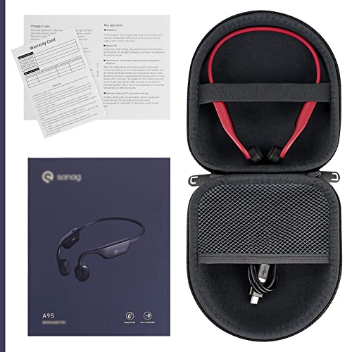 LUEXBOX Bone Conduction Headphone Wireless Bluetooth with Storage Bag, Open Ear Earphone with 32G Memory, Waterproof Sports Headset with Noise Cancelling for Running, Swimming, Workout