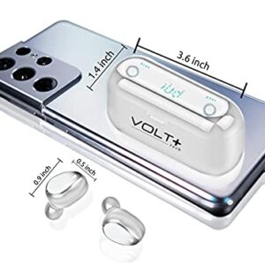 Volt Plus TECH Wireless V5.0 Bluetooth Earbuds Compatible with Microsoft Surface Duo LED Display, Mic 8D Bass IPX7 Waterproof/Sweatproof (White)