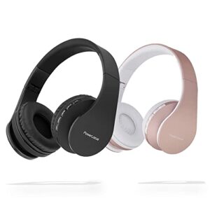 powerlocus rose gold bluetooth headphones with black bluetooth headphones