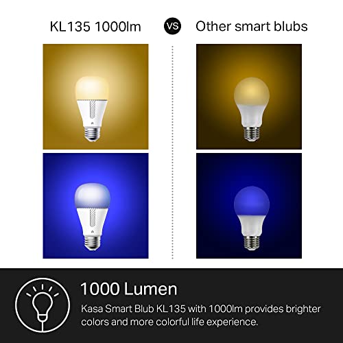 Kasa Smart Bulb, 1000 Lumens Full Color Changing Dimmable Smart WiFi Light Bulb Compatible with Alexa and Google Home, 11W, A19, 2.4Ghz only, No Hub Required, A Certified for Humans Device (KL135P4)