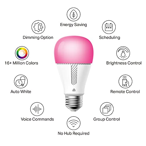 Kasa Smart Bulb, 1000 Lumens Full Color Changing Dimmable Smart WiFi Light Bulb Compatible with Alexa and Google Home, 11W, A19, 2.4Ghz only, No Hub Required, A Certified for Humans Device (KL135P4)