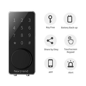 Smart Lock, NexTrend Electronic Deadbolt Door Lock, Bluetooth Keyless Entry, Touchscreen Keypad, Mechanical Keys Enabled Remote Share, Auto Lock for Home, Hotel, Apartment, Silver