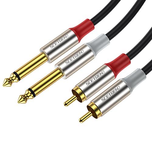 SCETREND RCA to 1/4 Cable 6ft, Dual 1/4 Inch TS Mono to Dual RCA Stereo Cable Male to Male Gold Plated Compatible for AV Receiver, Speaker, Amplifier, Home Theater System