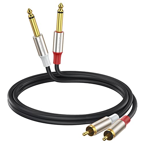 SCETREND RCA to 1/4 Cable 6ft, Dual 1/4 Inch TS Mono to Dual RCA Stereo Cable Male to Male Gold Plated Compatible for AV Receiver, Speaker, Amplifier, Home Theater System