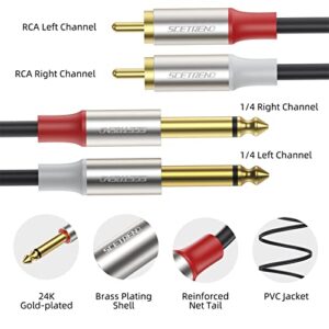 SCETREND RCA to 1/4 Cable 6ft, Dual 1/4 Inch TS Mono to Dual RCA Stereo Cable Male to Male Gold Plated Compatible for AV Receiver, Speaker, Amplifier, Home Theater System