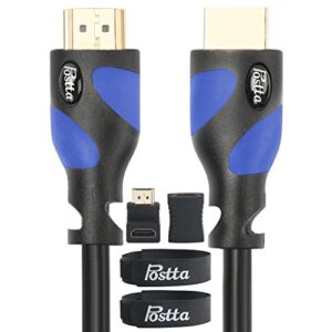 Postta HDMI Cable 50 Feet HDMI 2.0V Cable with 2 Piece Cable Ties+2 Piece HDMI Adapters Support 4K 2160P,1080P,3D,Audio Return and Ethernet