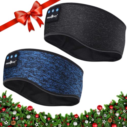 MUSICOZY Sleep Headphones Bluetooth Headband, Wireless Music Sleeping Headphones Sleep Mask Earbuds IPX6 Waterproof with Mic for Side Sleepers Workout Running Insomnia Travel Yoga, Pack of 2