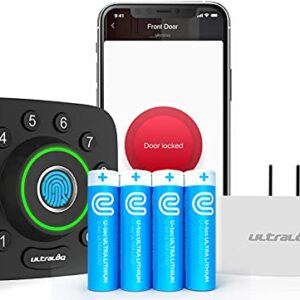 ULTRALOQ U-Bolt Pro Smart Lock with Bridge WiFi Adaptor, and AA Ultra Lithium Battery (Pack of 8) , 6-in-1 Keyless Entry Door Lock with WiFi, Bluetooth, Biometric Fingerprint and Keypad