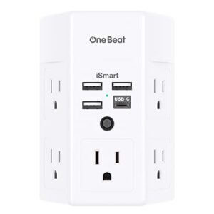 surge protector, 5 outlets extender with 4 usb ports(usb c), 3-side 1800j power strip multi plug outlet expander, usb wall charger, outlet splitter adapter wall mount for home travel office etl listed