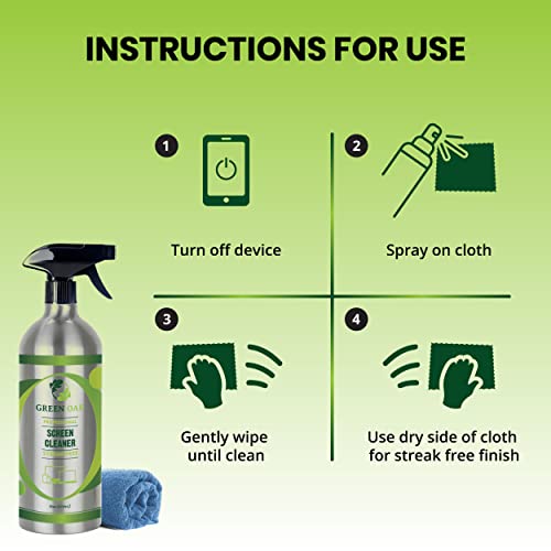 Screen Cleaner – Green Oak Screen Cleaner Spray for LCD, LED, TVs, Laptops, Tablets, Monitors, Phones, and Other Electronic Screens - Gently Cleans Fingerprints, Dust, Oil (16oz)