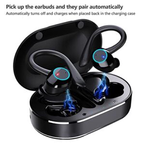 EBTOOLS Bluetooth Earphone,Waterproof Stereo Noise Cancelling Wireless Earbuds with Mic Earhook,Automatically Pair,Headphone for Driving Sports Travel(Black)