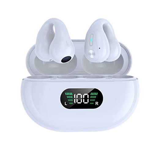 RMHXCC Wireless EarClip Bone Conduction Headphones, 2023 New Ear Clip Bone Conduction Headphones Bluetooth, Open Ear Headphones Wireless Bluetooth for Running Cycling Sports Earbuds (White)