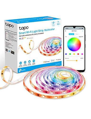 TP-Link Tapo RGBWIC Smart LED Light Strip 16.4Ft, 1000 Lumens, 16M Dimmable Colors, 50 Color Zones, Works w/ Apple HomeKit/Alexa/Google Home, Sync-to-Sound, IP44 PU Coating, Trimmable (Tapo L930-5)