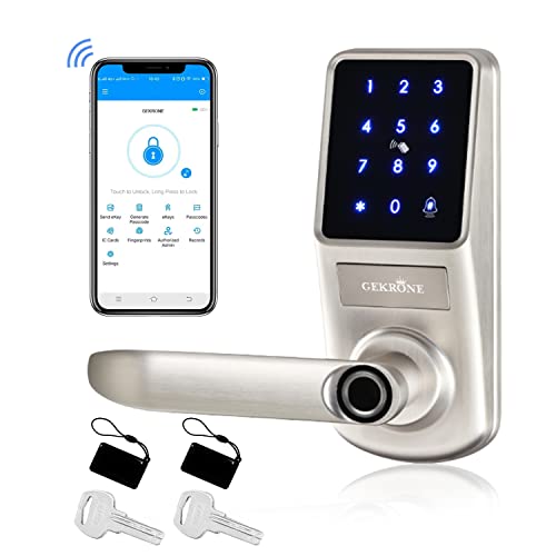 GEKRONE Fingerprint Smart Lock, Keyless Entry Door Lock with Bluetooth, Touchscreen Keypad Deadbolt Lock with App Control, Easy to Install for Home Hotel Apartment A290(Left Handle Silver)