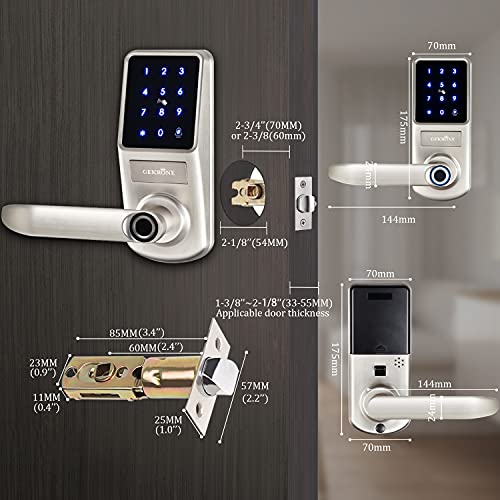 GEKRONE Fingerprint Smart Lock, Keyless Entry Door Lock with Bluetooth, Touchscreen Keypad Deadbolt Lock with App Control, Easy to Install for Home Hotel Apartment A290(Left Handle Silver)