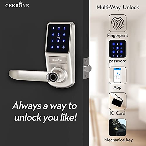 GEKRONE Fingerprint Smart Lock, Keyless Entry Door Lock with Bluetooth, Touchscreen Keypad Deadbolt Lock with App Control, Easy to Install for Home Hotel Apartment A290(Left Handle Silver)