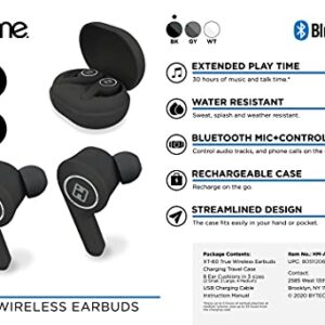 iHome XT-60 True Wireless Earbuds with Rechargeable Travel Case, Bluetooth Earphones with Microphone and Touch Control, Black