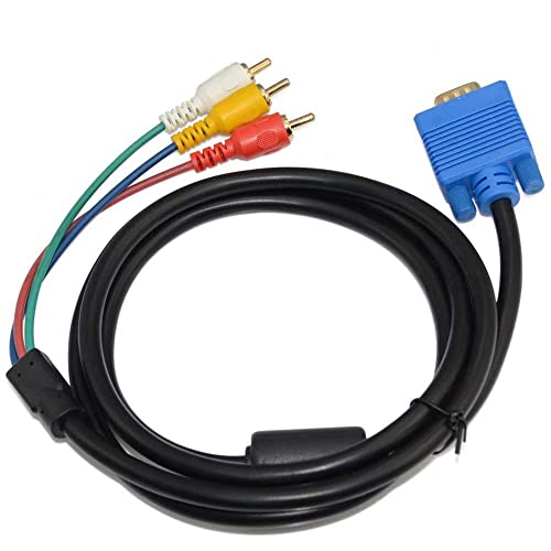 Herfair VGA to RCA Video Cable Composite to VGA Adapter Component to 15Pin D-SUB Converter Video Audio AV Connector for TV, HDTV, PC, DVD, Projector, Display (5ft Long)