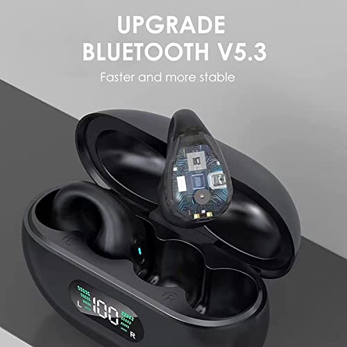 Wireless Ear Clip Bone Conduction Headphones, Mini Bone Conduction Headphones Bluetooth, Open Ear Headphones Wireless Bluetooth for Running Sports (Black) (Black)