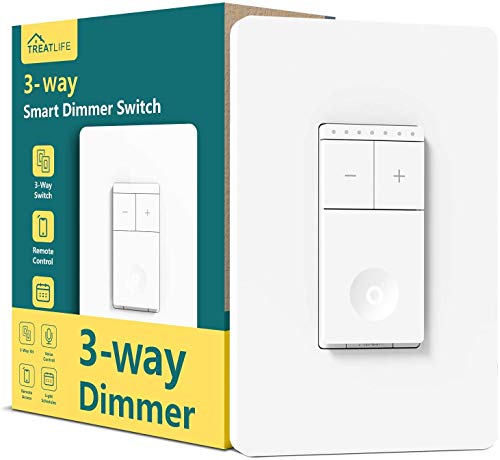 TREATLIFE 3 Way Smart Dimmer Switch 1 Pack, Single Pole Smart Switch Compatible with Alexa, Google Assistant, WiFi Light Switch Remote Control, Neutral Wire Needed, Schedule, No Hub Required