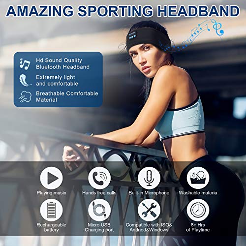 MUSICOZY Sleep Headphones Bluetooth Headband, Sleep Mask With Bluetooth Sleep Headphones, Sports Sleeping Headphones Sleep Earbuds with Ultra-Thin HD Stereo Speakers Perfect for Insomnia Workout, Jogg