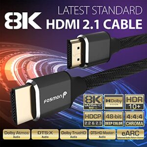 Fosmon HDMI 2.1 Cable 8K@60Hz 1ft, Premium Certified in-Wall CL3 Rated, 48Gbps Ultra High Speed, 4K@120Hz, Dynamic HDR, HDCP 2.3, 3D, eARC, 30AWG Cotton Braided Compatible with UHD TV, Monitor