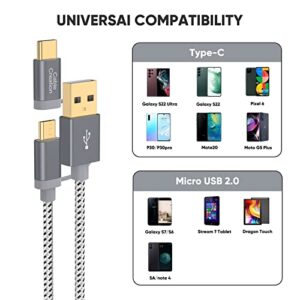 CableCreation 2 in 1 USB C Cable 0.8ft, Braided Micro USB + USB C to USB A Fast Charge Cord Compatible with Galaxy S22 Ultra Note 8, Pixel XL, Android & USB-C Devices, 0.25 M/Space Gray