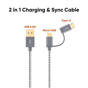 CableCreation 2 in 1 USB C Cable 0.8ft, Braided Micro USB + USB C to USB A Fast Charge Cord Compatible with Galaxy S22 Ultra Note 8, Pixel XL, Android & USB-C Devices, 0.25 M/Space Gray