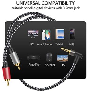 AUX RCA Y Cable 20FT, 3.5mm to 2-Male RCA Adapter Stereo Splitter Cable 1/8" Right Angle TRS to RCA Straight Plug Audio Auxiliary Cord for Smartphone, Speakers, Tablet, HDTV, MP3 Player