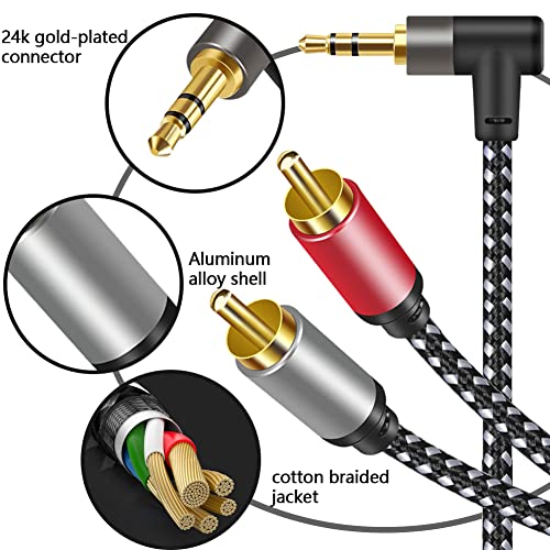 AUX RCA Y Cable 20FT, 3.5mm to 2-Male RCA Adapter Stereo Splitter Cable 1/8" Right Angle TRS to RCA Straight Plug Audio Auxiliary Cord for Smartphone, Speakers, Tablet, HDTV, MP3 Player