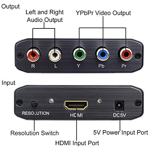 HDMI to Component Vedio Converter,Muosu HDMI to Ypbpr Scaler HDMI Input to Component Video + R/L Audio Output Converter Adapter Support 1080p for PS3,DVD(Aluminum)