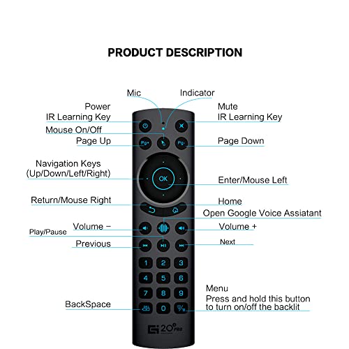 G20BTS Plus Wireless Bluetooth 5.0 Voice Backlit Remote Control Support 2.4G USB Gyroscope IR Learning Remote Control for Android TV Box(G20S Pro Plus)