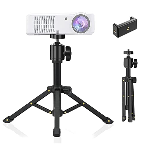 JCWINY Mini Projector Stand Tripod, Portable and Adjustable Desktop Projector Tripod Mount Lightweight Table Tripod Stand for Mini Projector Cameras iPhone Webcam Mount, 360°Ball Head Rotation