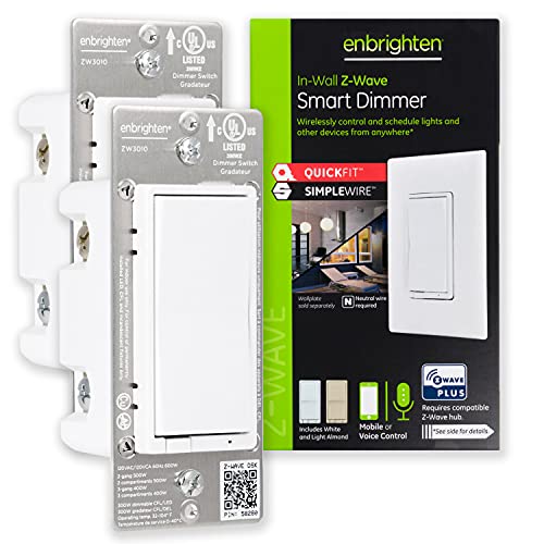 Enbrighten Z-Wave Smart Rocker Light Dimmer with QuickFit and SimpleWire, 3-Way, Works with Alexa, Google Assistant, ZWave Hub Required, Repeater/Range Extender, White & Light Almond, 2-Pack, 47898