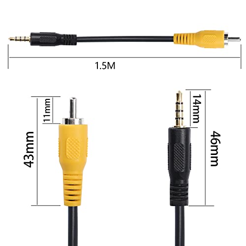 PNGKNYOCN 3.5 mm to RCA Video Cable 1/8 inch Male Plug to RCA Male Audio Adapter Cable for Car DVR,Carcorder,Surveillance Camera Equipment（1.5M）