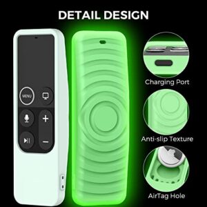 AhaStyle Protective Case for Apple TV Siri Remote [1st Gen] with AirTag Holder, Anti Slip Silicone Cover Compatible with 2016 Apple TV HD and 2017 Apple TV 4K [1st Generation] (Glow Green)