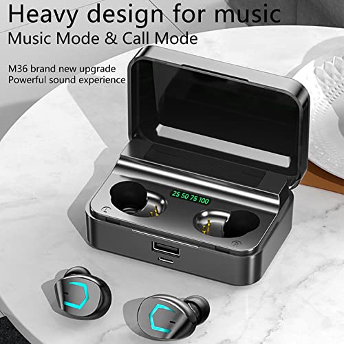 Wireless in-Ear Bluetooth Headset with Bluetooth 5.2 and Deep Bass Led Display Ipx7 Waterproof Earphone Large-Capacity Charging Compartment for Sports and Work