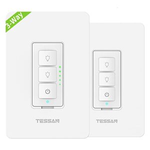 3 way smart dimmer switch kit, tessan wifi dimmable led light switch work with alexa, google home, multiple-locations, neutral wire required, programmable timer schedule wall switch