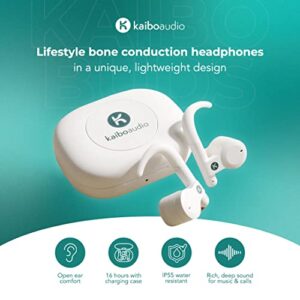 Kaibo Buds - Bone Conduction Headphones with True Wireless Stereo - Bone Conduction Earbuds - Open Ear Bluetooth Earphones - IP55 Water-Resistant - 16 Hours With Charging Case - Smart Touch (White)