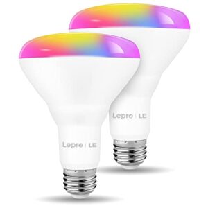 led flood light bulbs, wifi smart br30 e26 bulb, rgbw color changing lights, works with alexa & google assistant, dimmable recessed can light bulbs, 8w=65w, 700 lumens, 2 packs